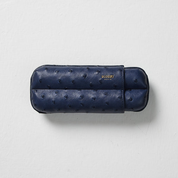Ostrich Leather 2 Finger Evening Cigar Case in Presidential Blue